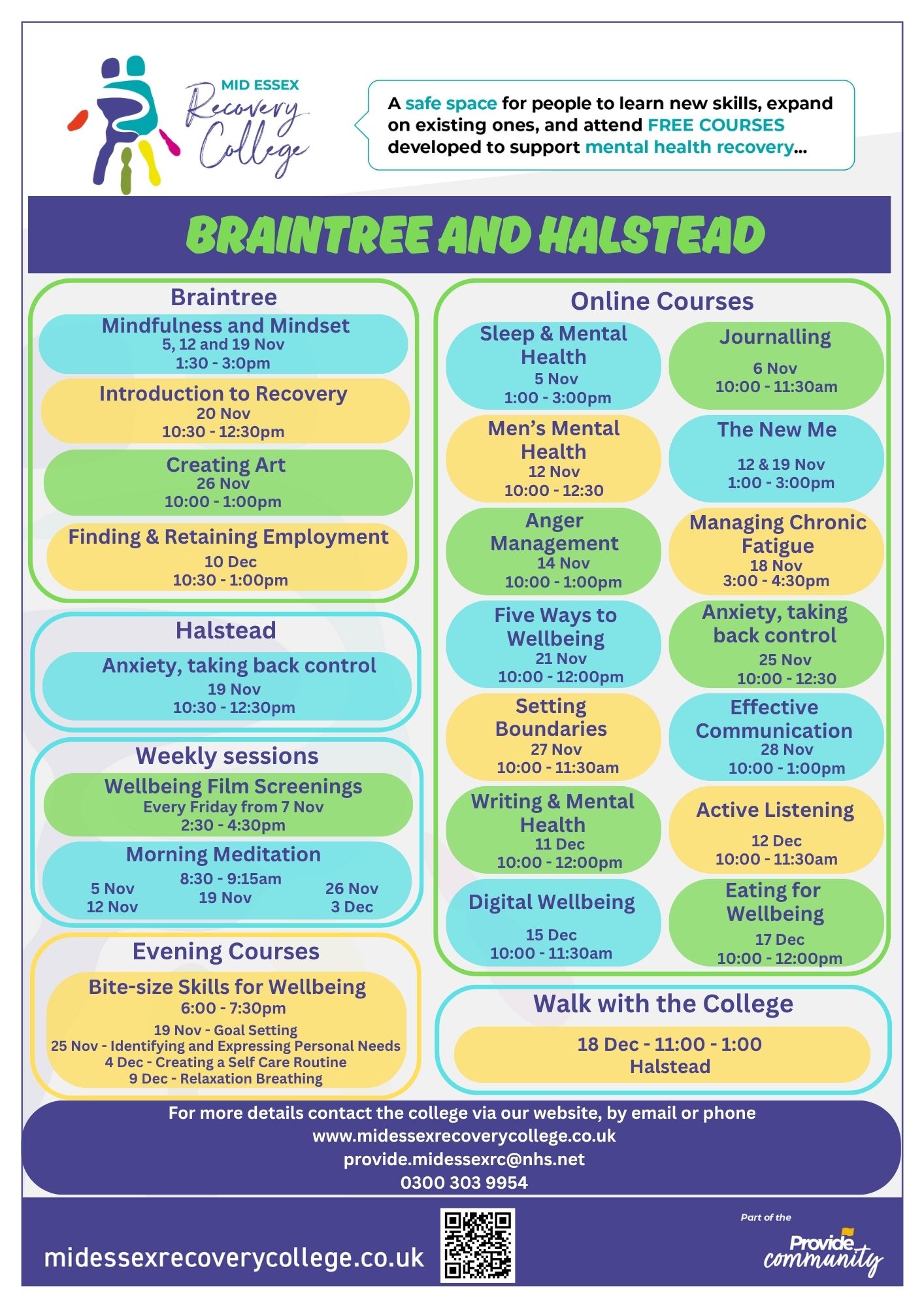 Recovery College November and December Timetables – The Elizabeth ...